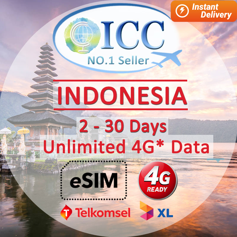 ICC eSIM - Indonesia 1-30 Days Unlimited Data (XL axiata/Telkomsel) (2 — International Card Center
