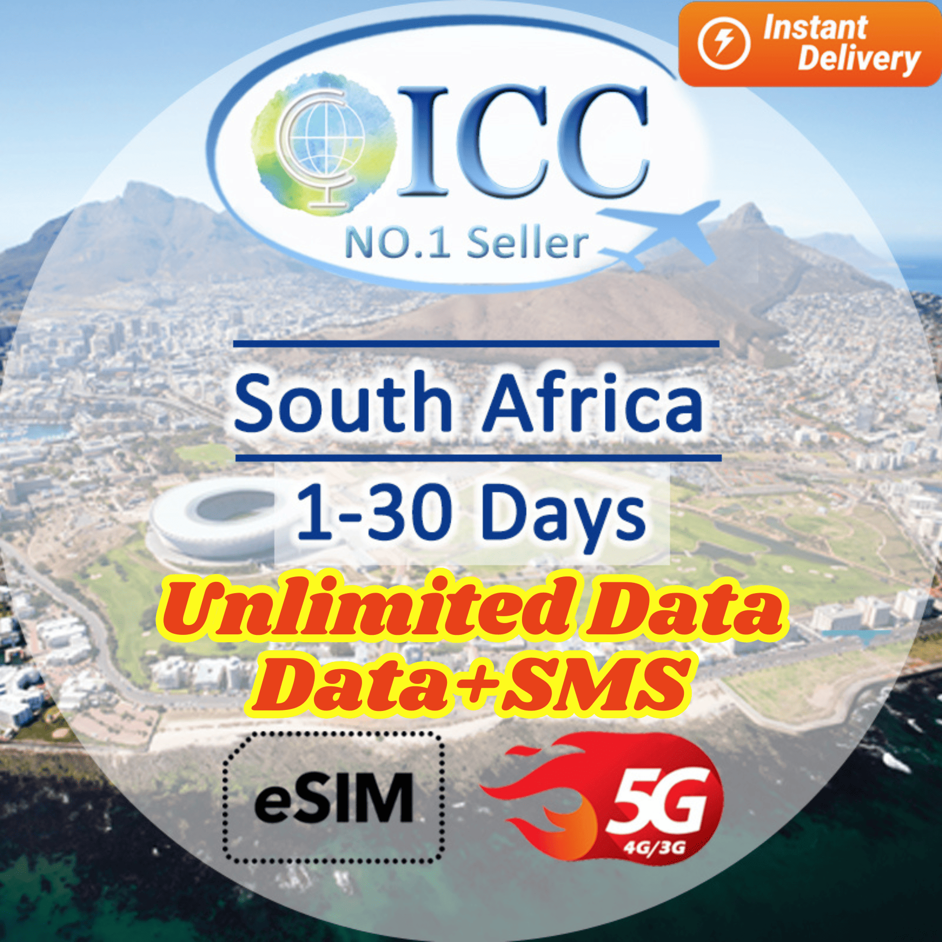 ICC eSIM - South Africa 1-30 Days | Unlimited Data| Data+SMS*| Daily P — International Card Center