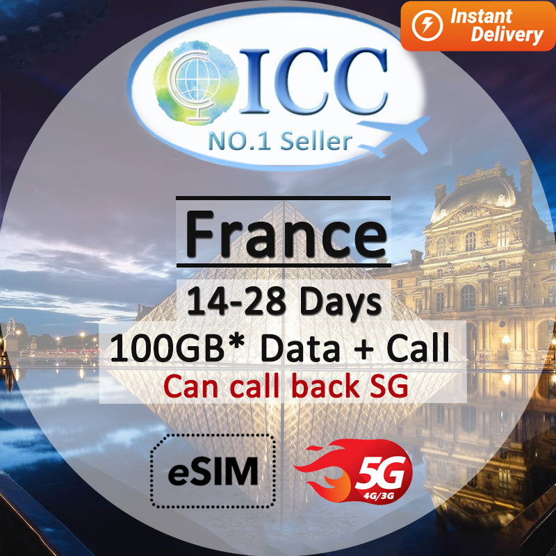 ICC eSIM - France 14/28 Days 12GB/30GB/50GB 4G Data + Call (24/7 auto ...