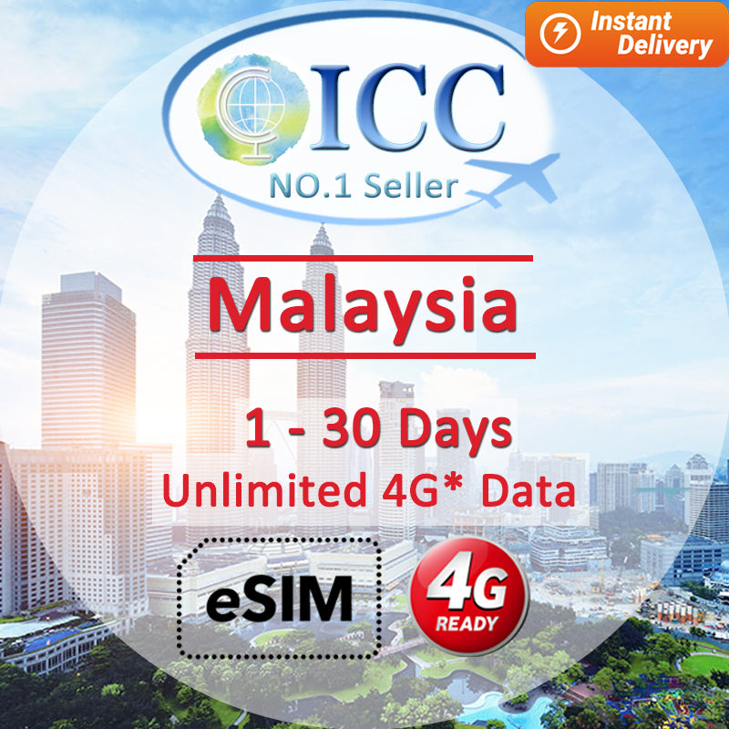 ICC eSIM - Malaysia 1-30 Days Unlimited 4G* Data (24/7 auto deliver eS ...